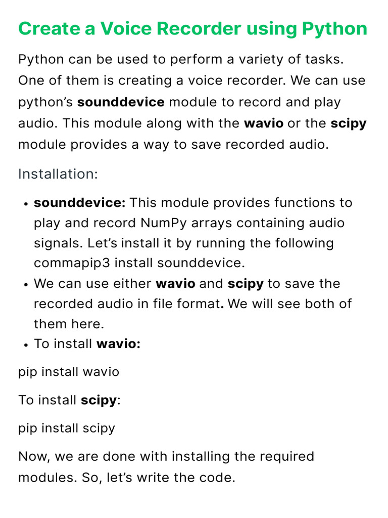 Create A Voice Recorder Using Python | PDF | Python (Programming ... Create A Voice Recorder Using Python | PDF | Python (Programming ...