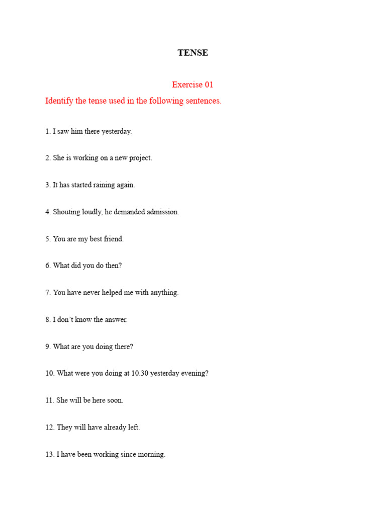 Tense Identification and Transformation Exercises | PDF