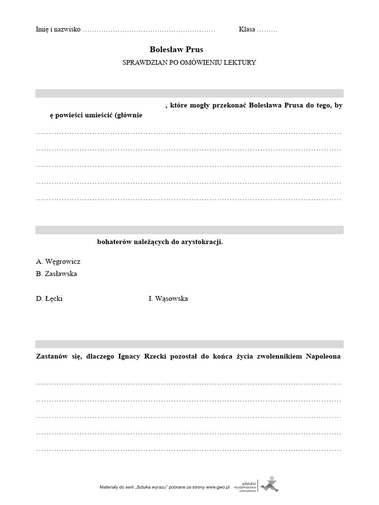 Sprawdzian Lalka Wersja a-2 | PDF