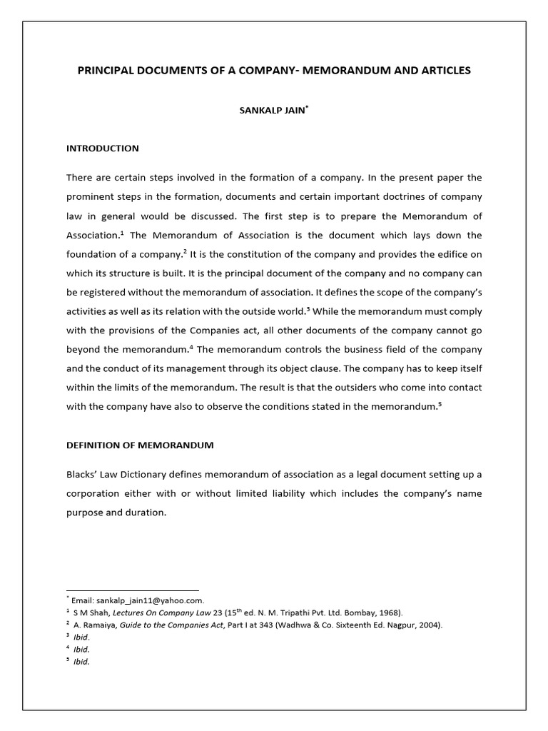 Memorandum of association | PDF | Articles Of Association | Guarantee