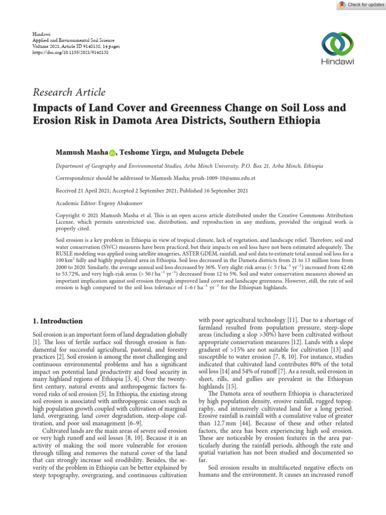 Applied and Environmental Soil Science - 2021 - Masha - Impacts of Land Cover and Greenness ...