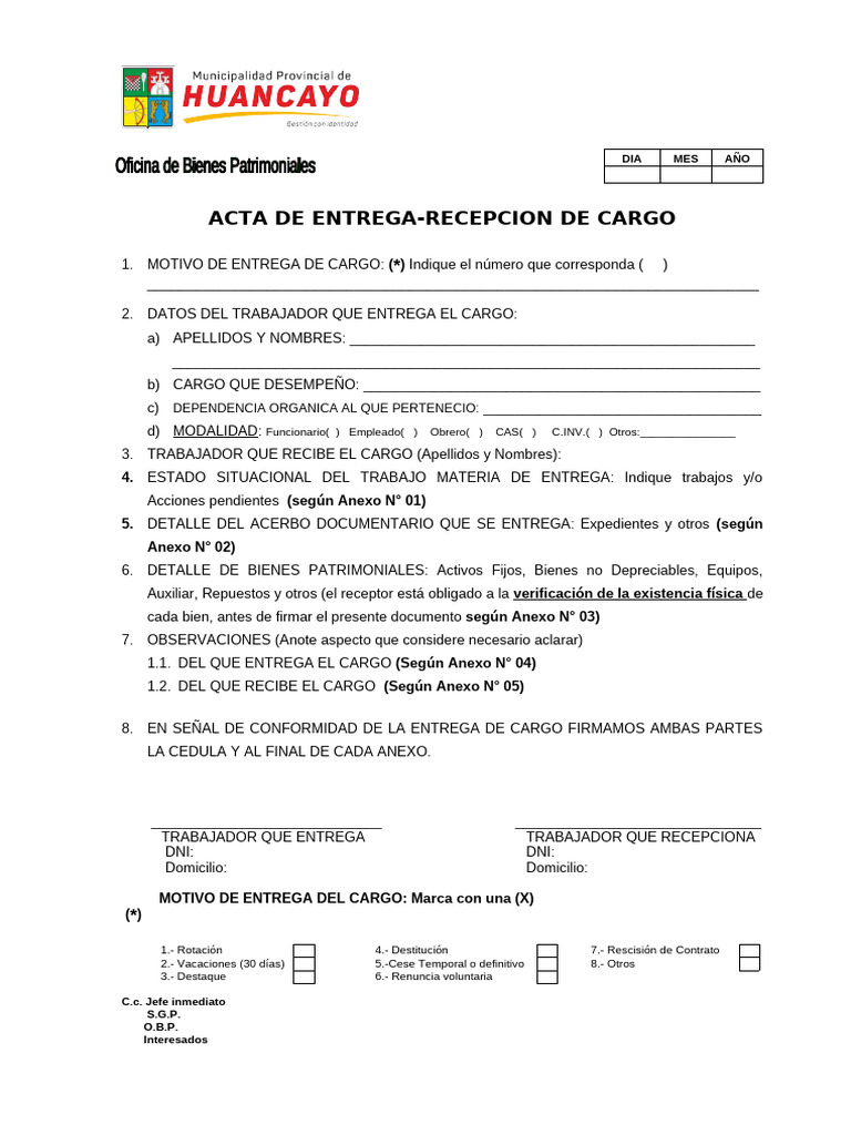 ACTA DE ENTREGA-RECEPCION DE CARGO_1 | PDF