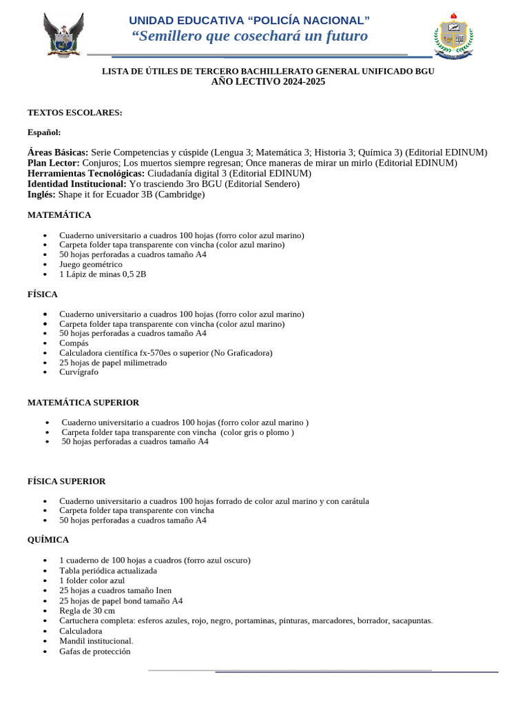 Lista de Útiles 3ro Bgu | PDF | Arte