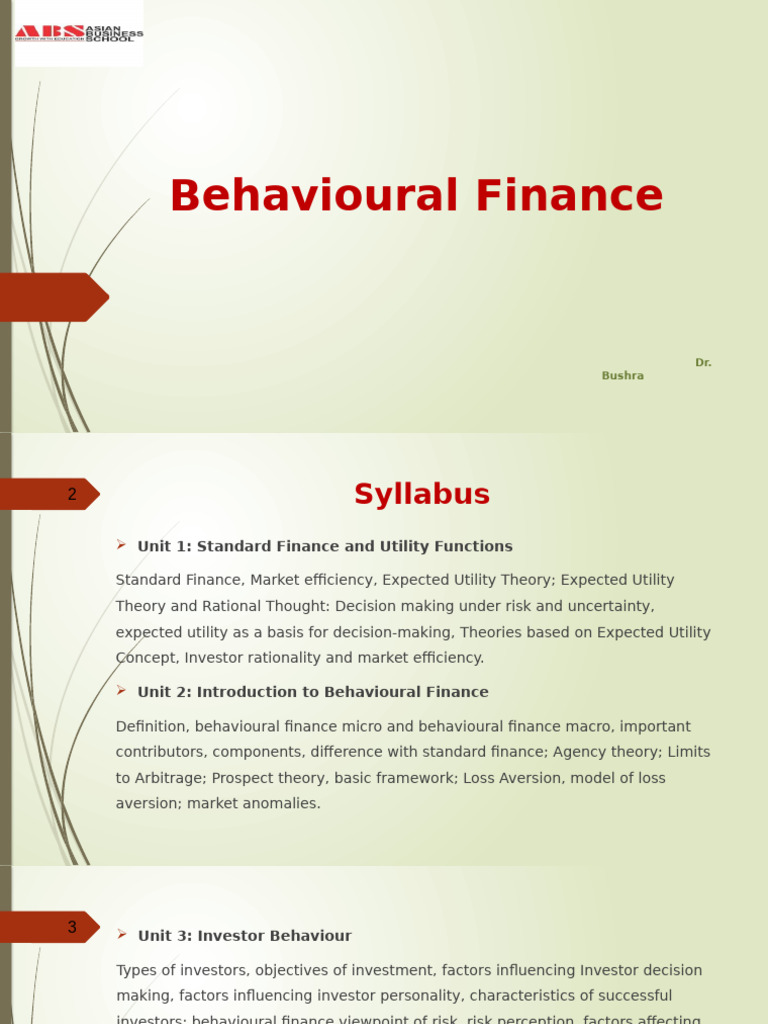 BF-Unit I (STD Finance) | PDF | Behavioral Economics | Utility