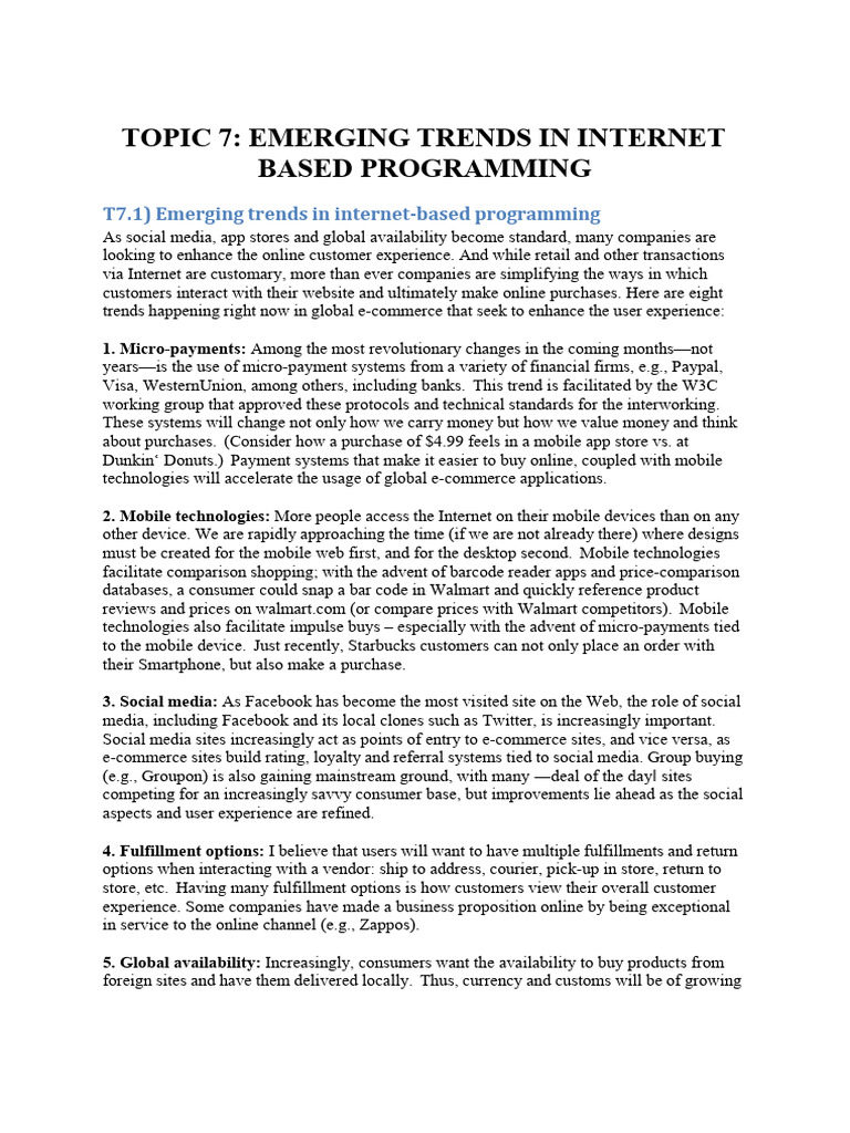 Topic 7 Emerging Trends in Internet Based Programming | PDF | E ...