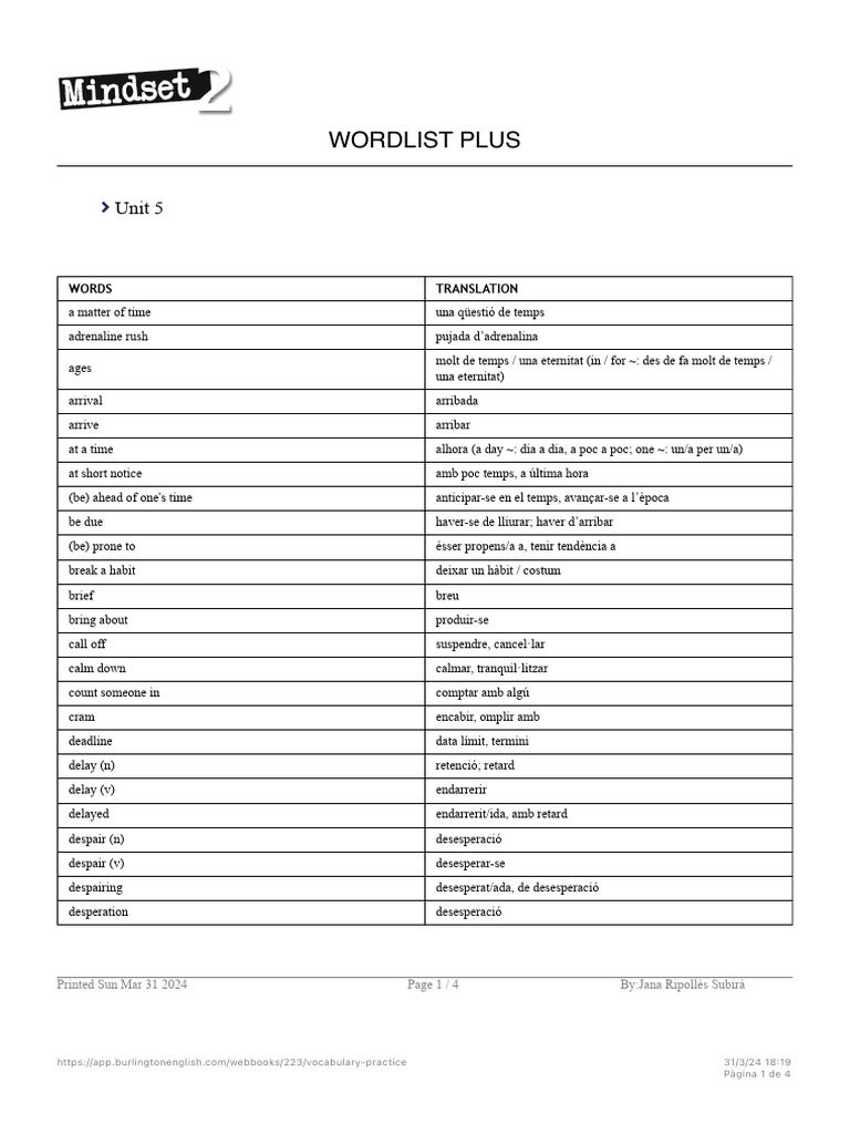 BurlingtonEnglish - Wordlist Plus | PDF