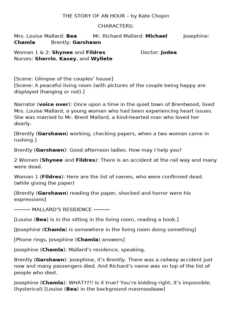 The Story of An Hour Script | PDF