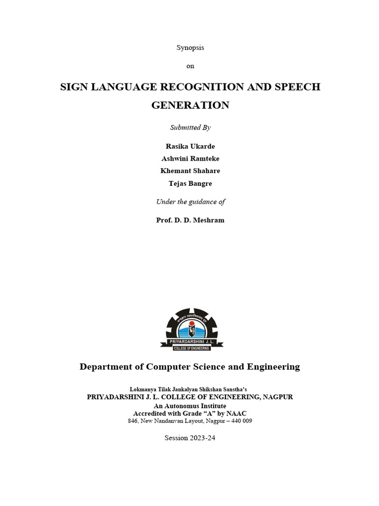 Sign Language Recognition & Speech Generation | PDF | Sign Language ...
