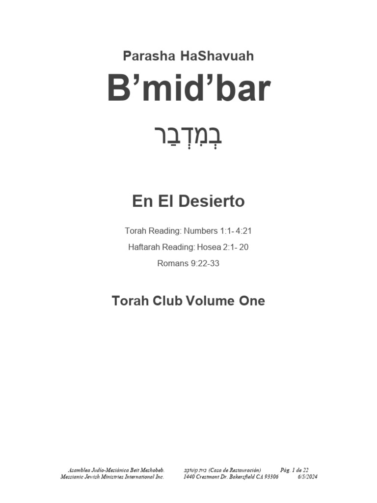 Estudio de la Parashá B'midbar en Números | PDF | Libro de números ...