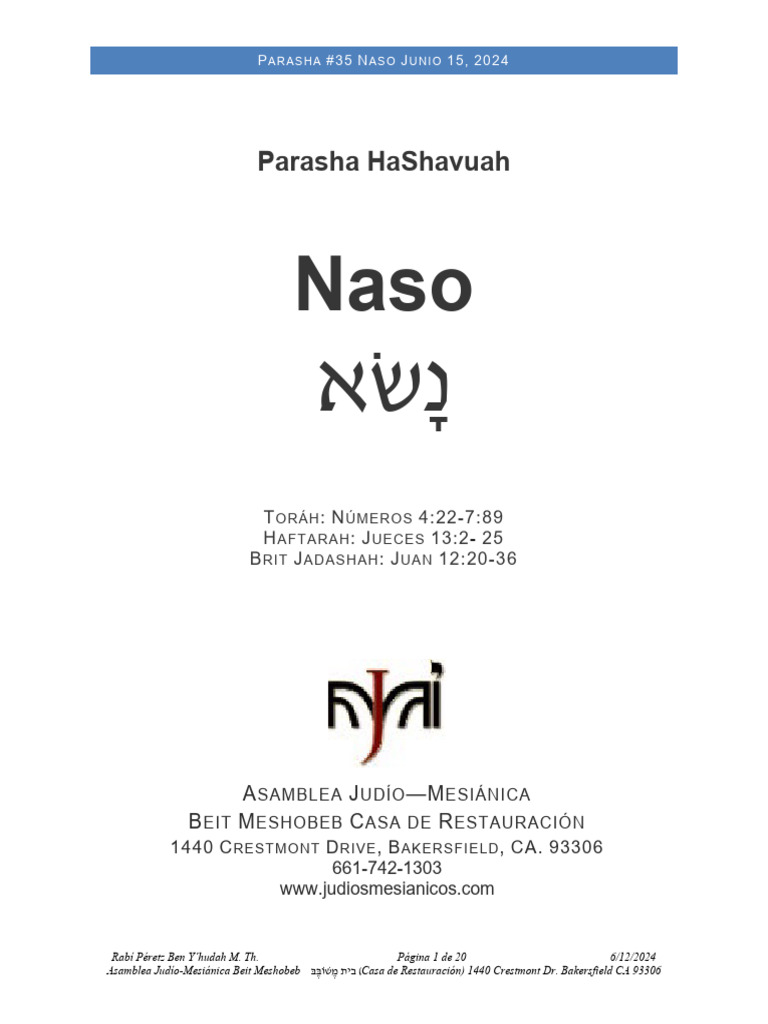 Parasha LN35 Naso June 15 J 2024 | PDF | Infidelidad | Pecado