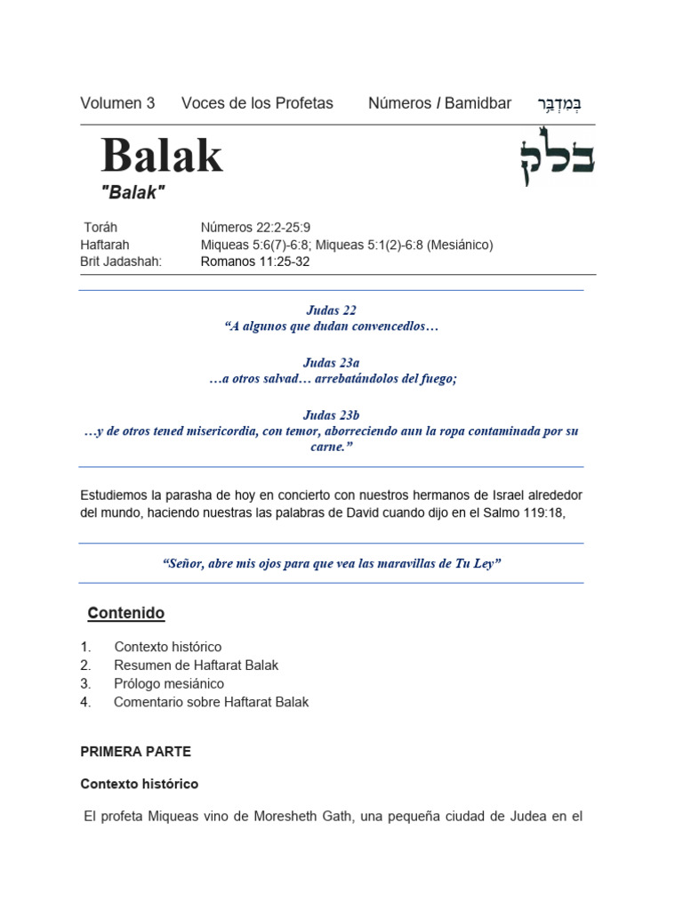 N40 Balak Spanish July 21 J 2024 MJMI Talmidim | PDF | Moisés | Mesías