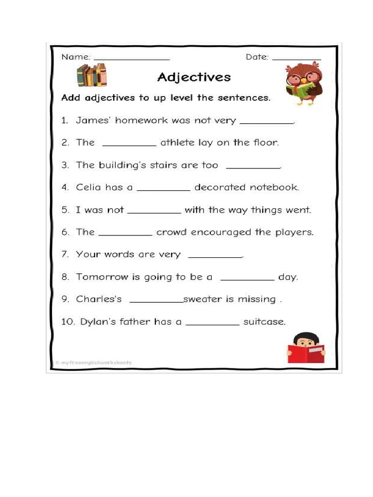 adjectives homework | PDF