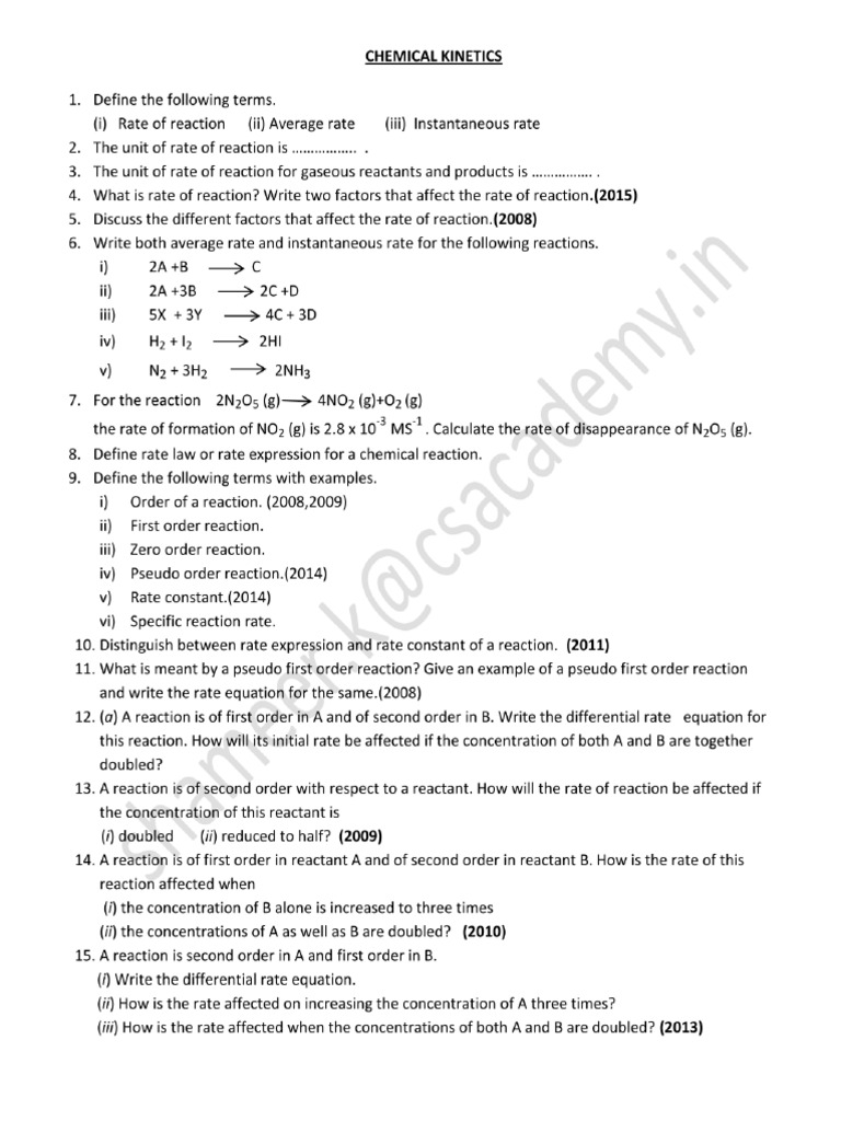 Chemical Kinetics Questions | PDF