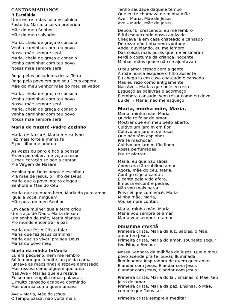 Cantos Marianos | PDF | Maria, mãe de Jesus | Amor