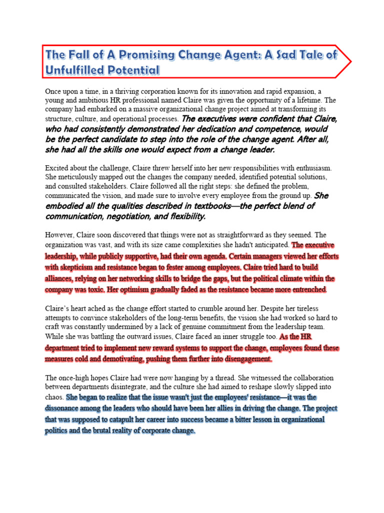 Story No 7 - The Fall of A Promising Change Agent | PDF | Communication | Leadership