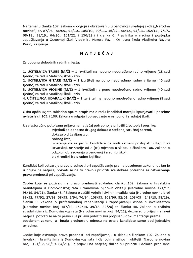 NATJECAJ - Truba, Gitara, Violina, Udaraljke | PDF