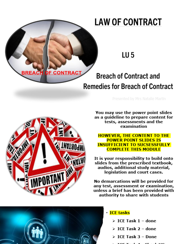 LU 5 - Breach of Contract and Remedies For Breach of Contract | PDF | Breach Of Contract | Legal ...