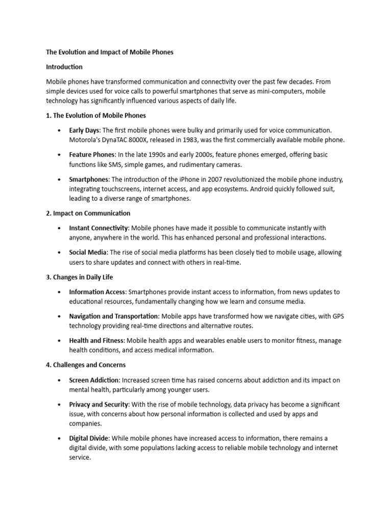 The Evolution and Impact of Mobile Phones | PDF | Mobile Phones ...