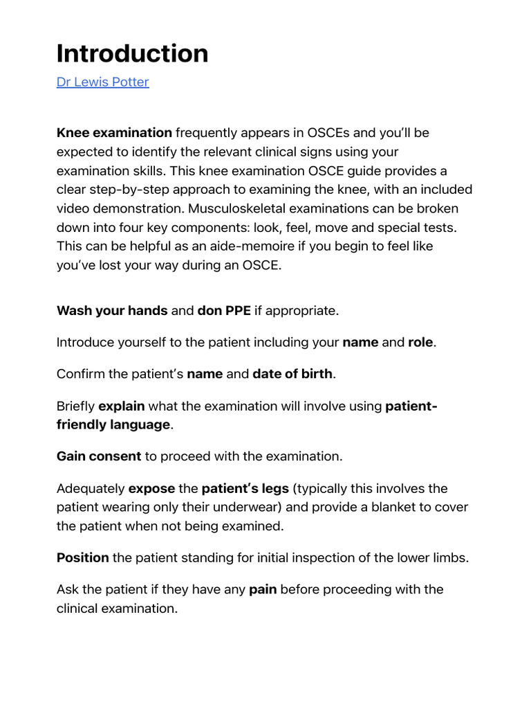 Knee Examination OSCE Guide | PDF | Knee | Musculoskeletal System