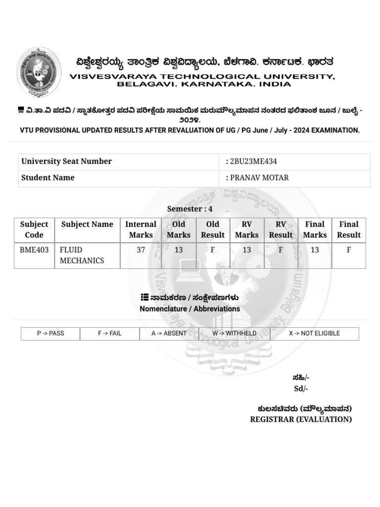 VTU Updated Results After Revaluation 2024 | PDF