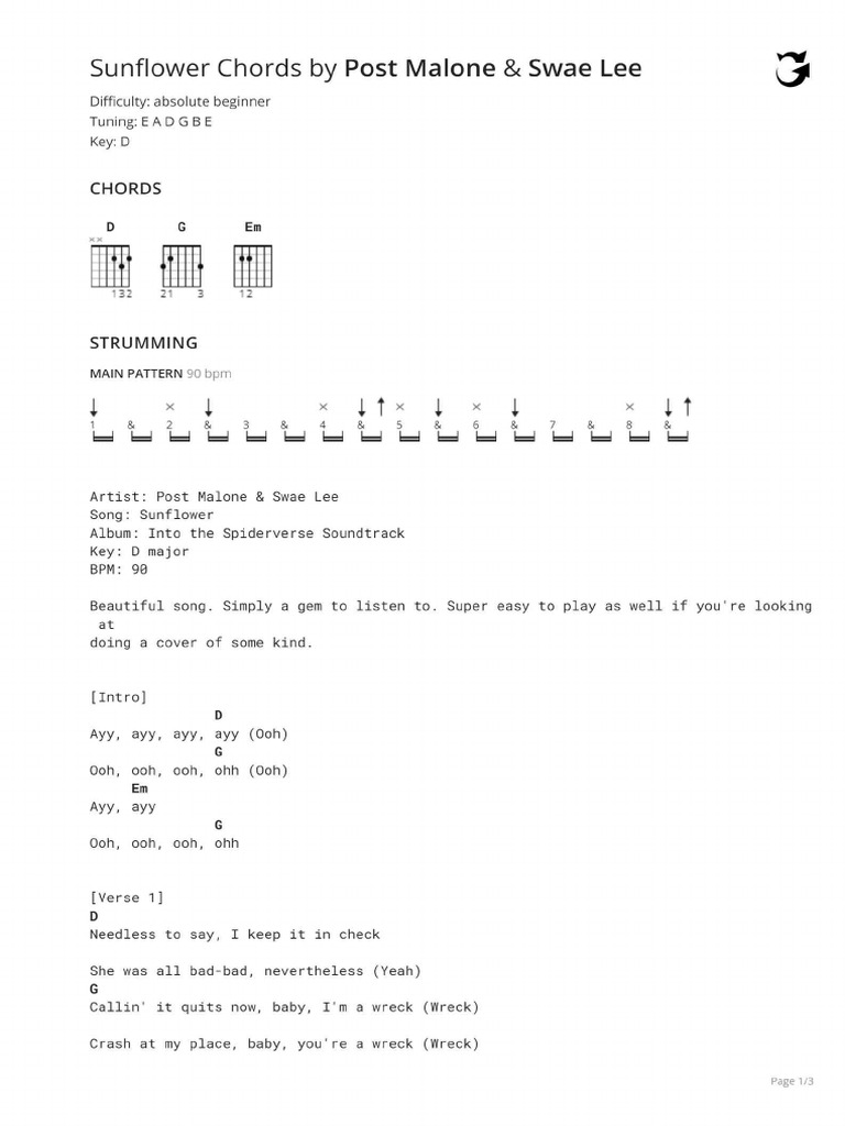 Sunflower Chords | PDF