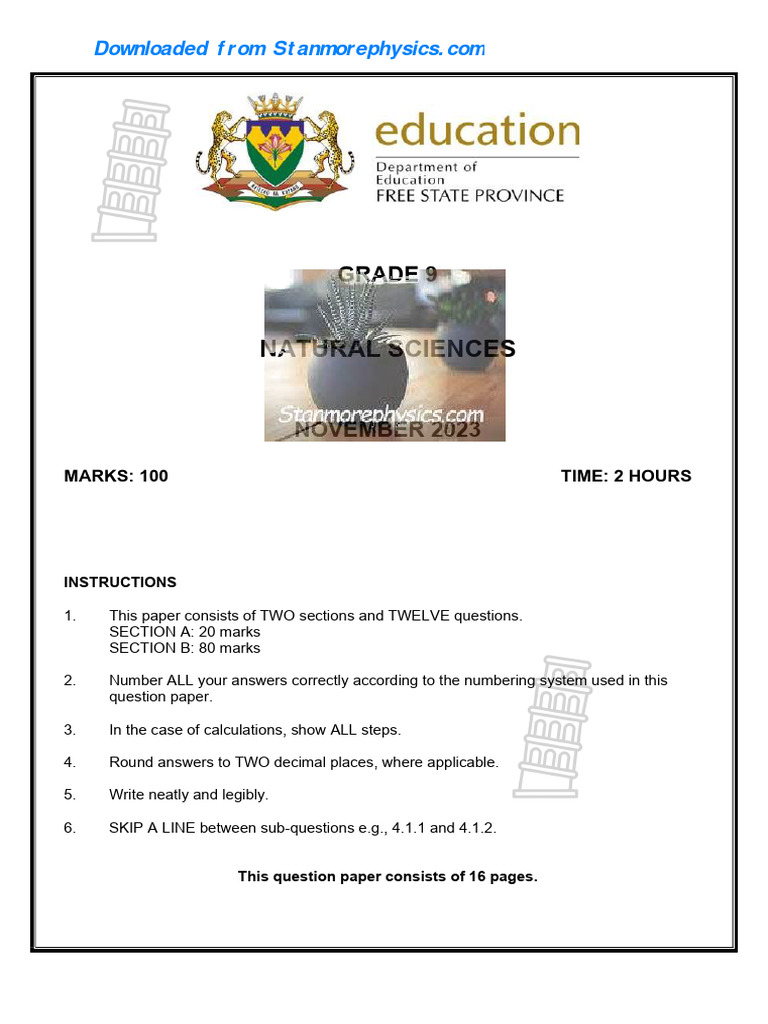 FS Natural Sciences Grade 9 November 2023 QP and Memo | PDF | Rock ...
