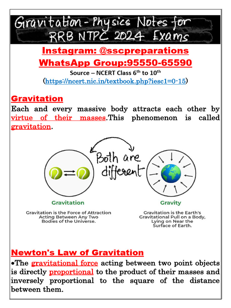 Gravitation Guide for SSC Exams | PDF | Weight | Force