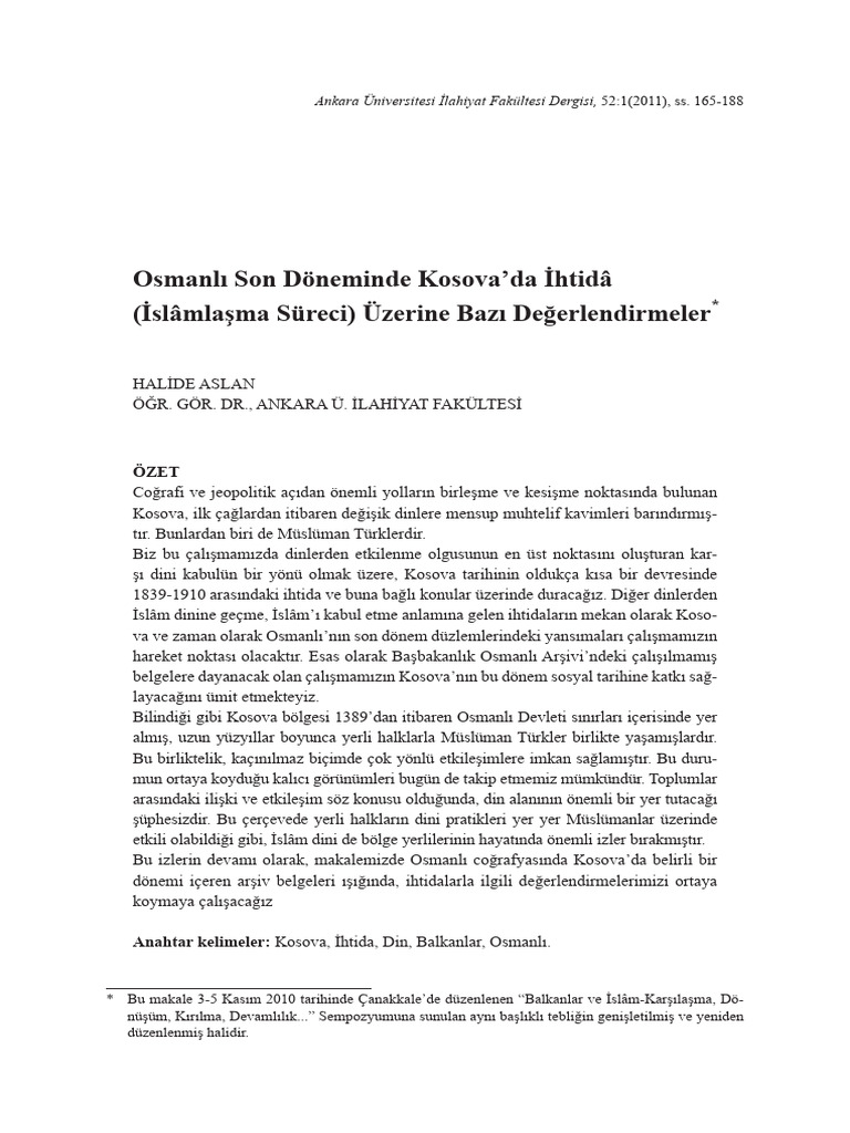 Halide Aslan, Osmanli Son Doneminde Kosovada Ihtida... | PDF Halide Aslan, Osmanli Son Doneminde Kosovada Ihtida... | PDF