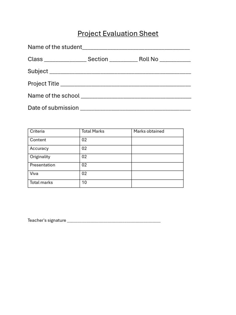 Project Evaluation Sheet | PDF | Business