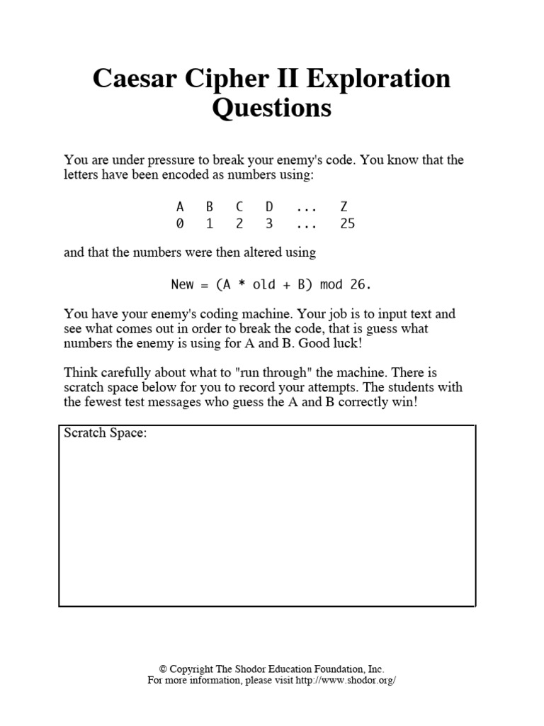 Caesar Cipher II Exploration Questions | PDF