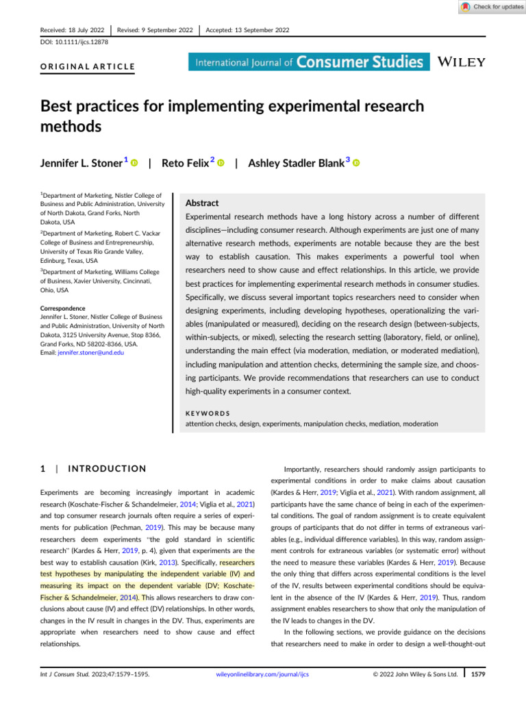 Experimental Research in Consumer Studies | PDF | Experiment | Validity (Statistics)