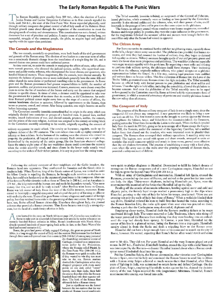 Early Republic-Punic Wars Reading | PDF
