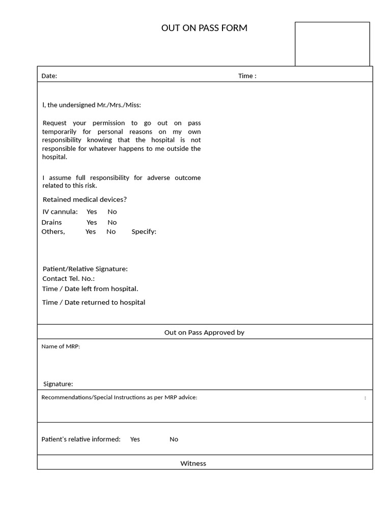 Out On Pass Form | PDF