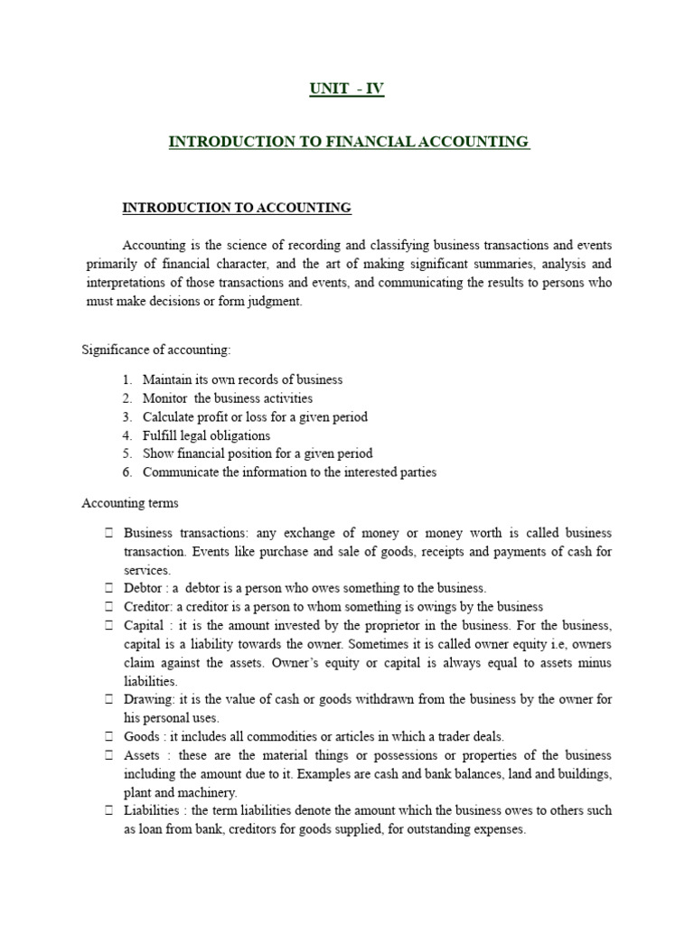 Unit-4 Financial Accounting Handout | PDF | Debits And Credits | Expense