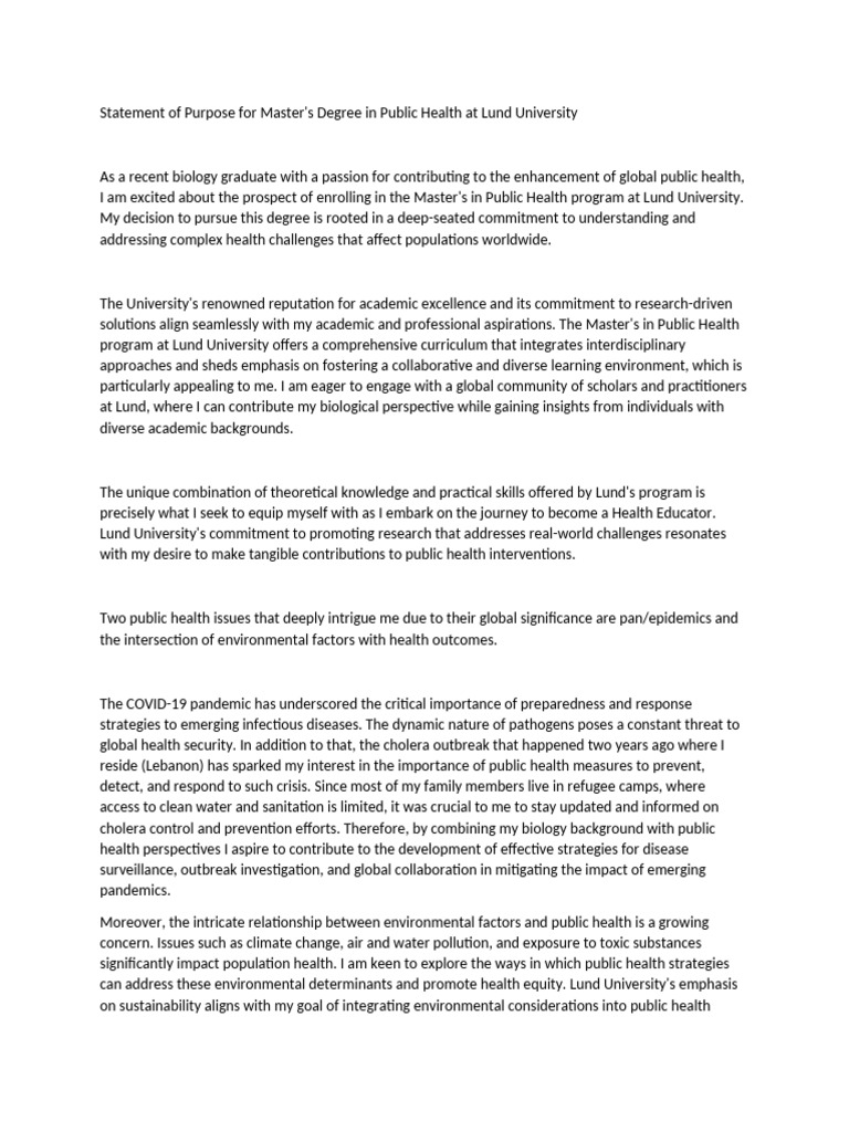 Statement of Purpose public health | PDF | Public Health | Pandemic