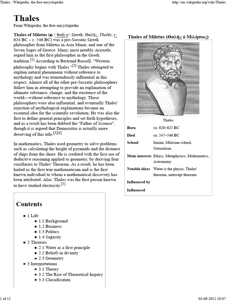 Thales - Wikipedia, the free encyclopedia | PDF