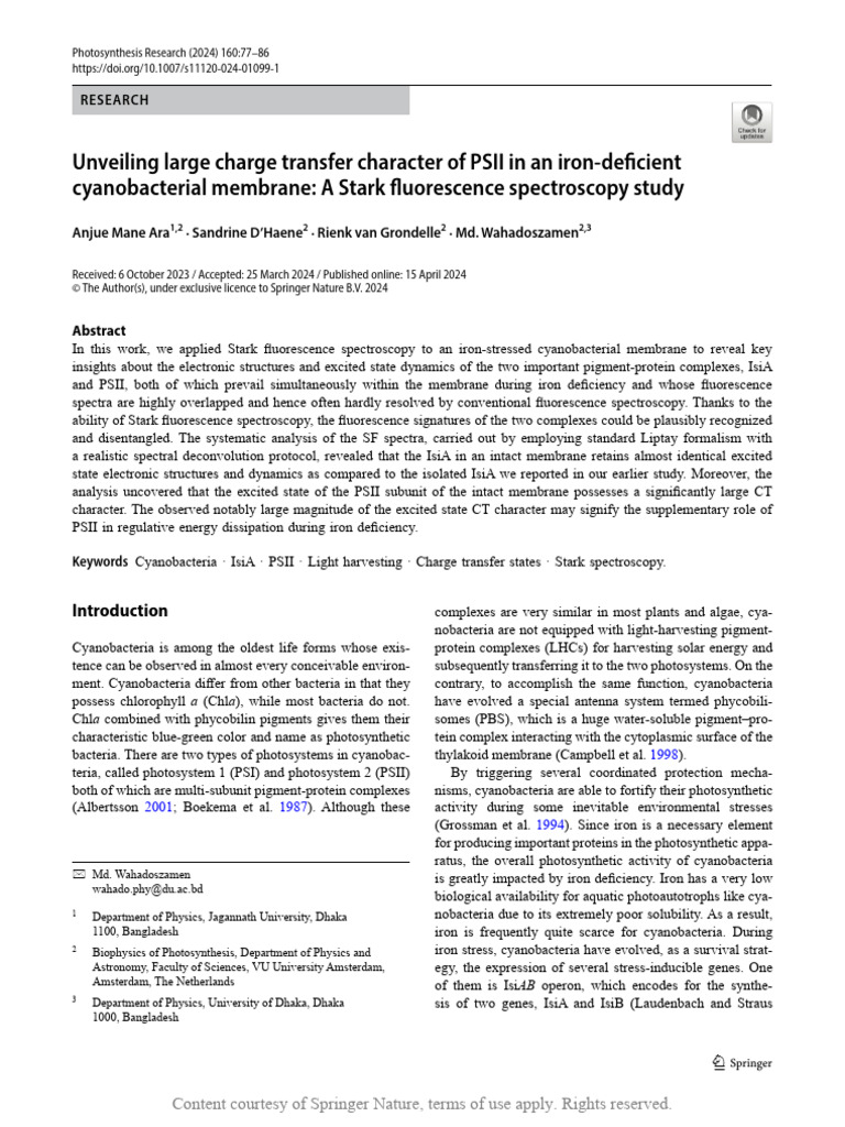 Unveiling Large Charge Transfer Character of PSII | PDF ...