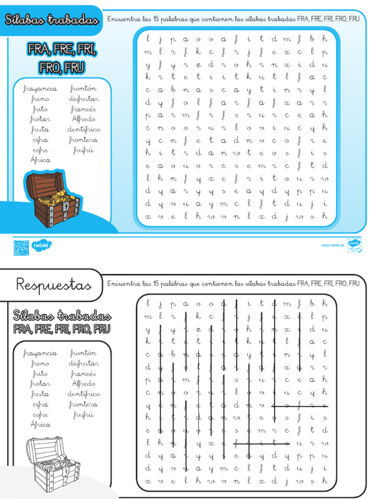 Sopa de Letras Silabas Trabadas Fra Fre Fri Fro Fru - Ver - 1 | PDF