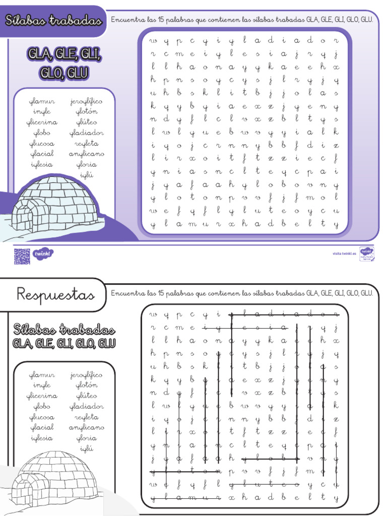 Sopa de Letras Silabas Trabadas Gle Gle Gli Glo Glu - Ver - 1 | PDF
