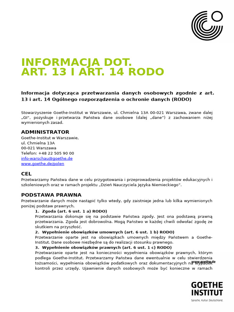 PL Muster Informationspflichten Inkl. Foto - Video - Nach Art. 13 Und 14 Dsgvo | PDF