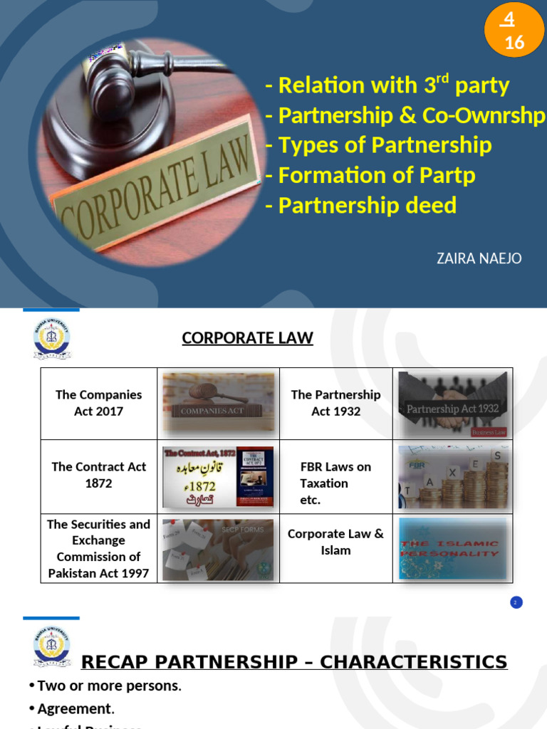 Corp Law Class 04 - Partnership Relation With 3rd Party - Partnership ...