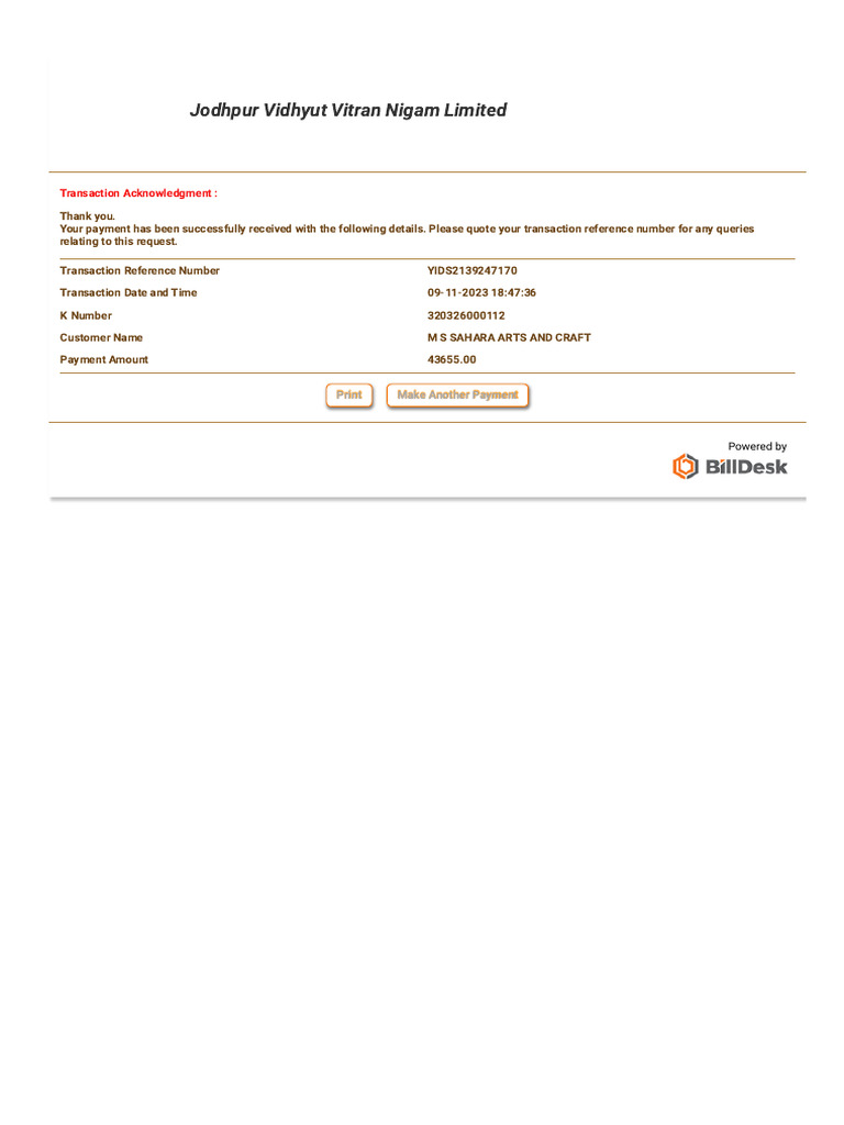 JDVVNL Payment Confirmation Details | PDF