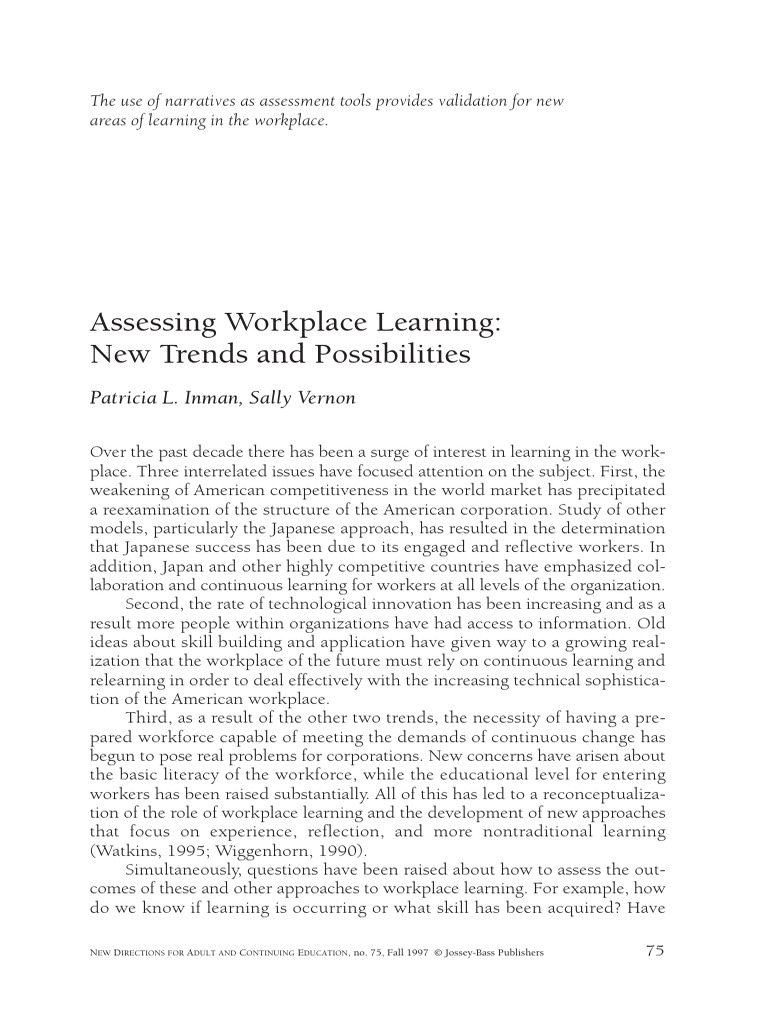 New Dir Adult Contin Educ - 2002 - Inman - Assessing Workplace Learning ...