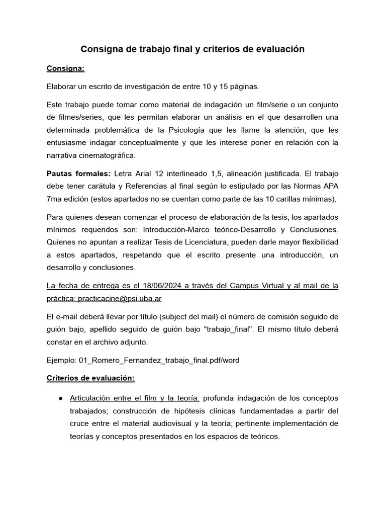 Consigna de trabajo final | PDF