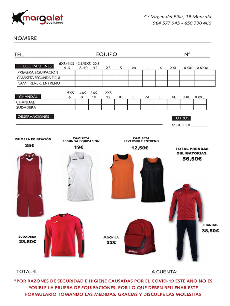 TALLAJE PRENDAS | PDF