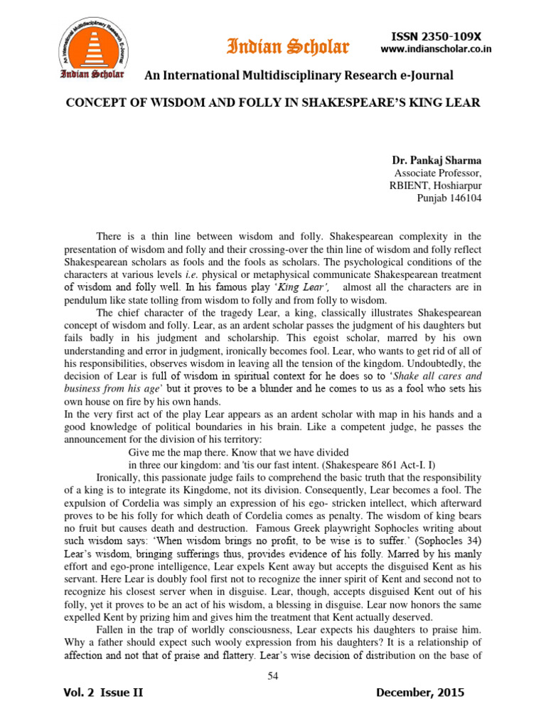 Wisdom &folly in King Lear | PDF | King Lear | Jester