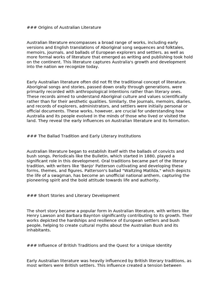 Origins of Australian Literature | PDF | Australian Literature | Australia