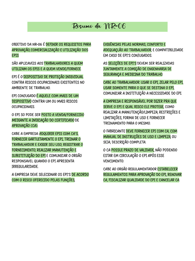 Resumo NR-6 | PDF | Tecnología