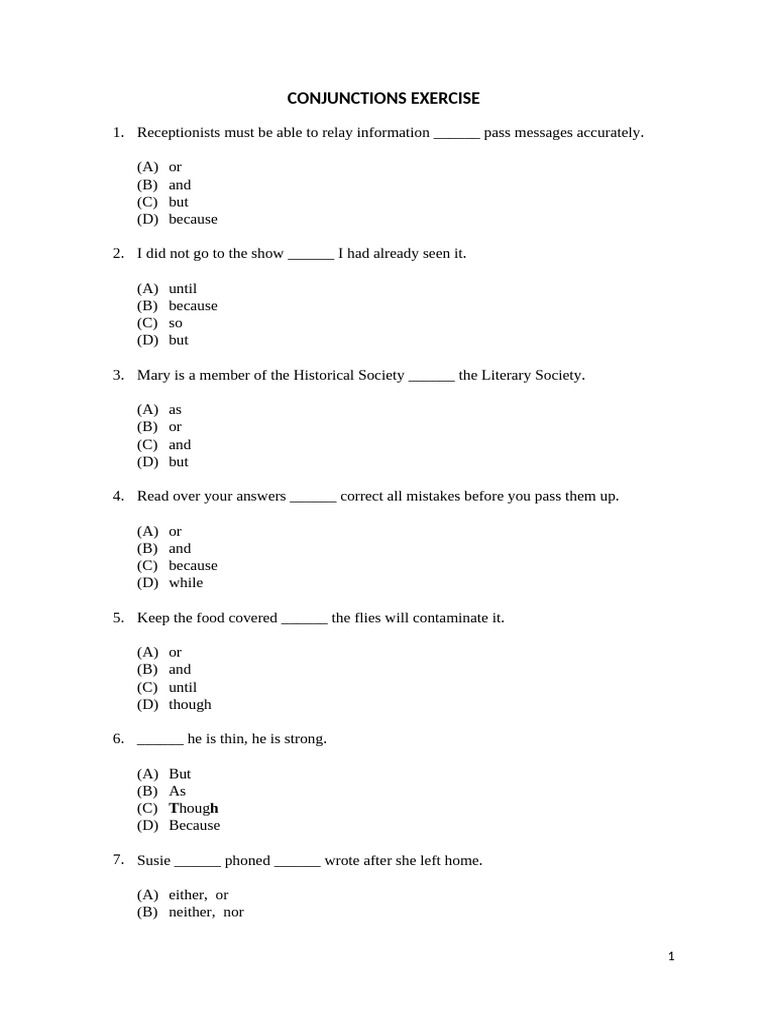 Conjunctions exercise | PDF