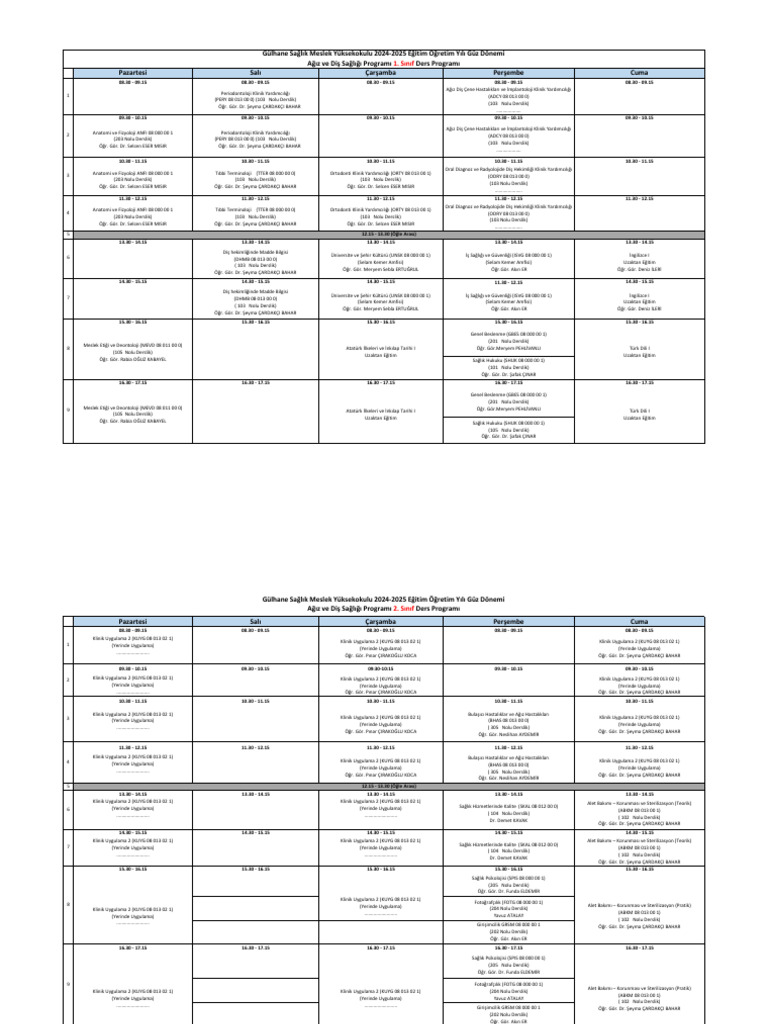 2024 25 Guz Haftalk Ders Program 1 | PDF